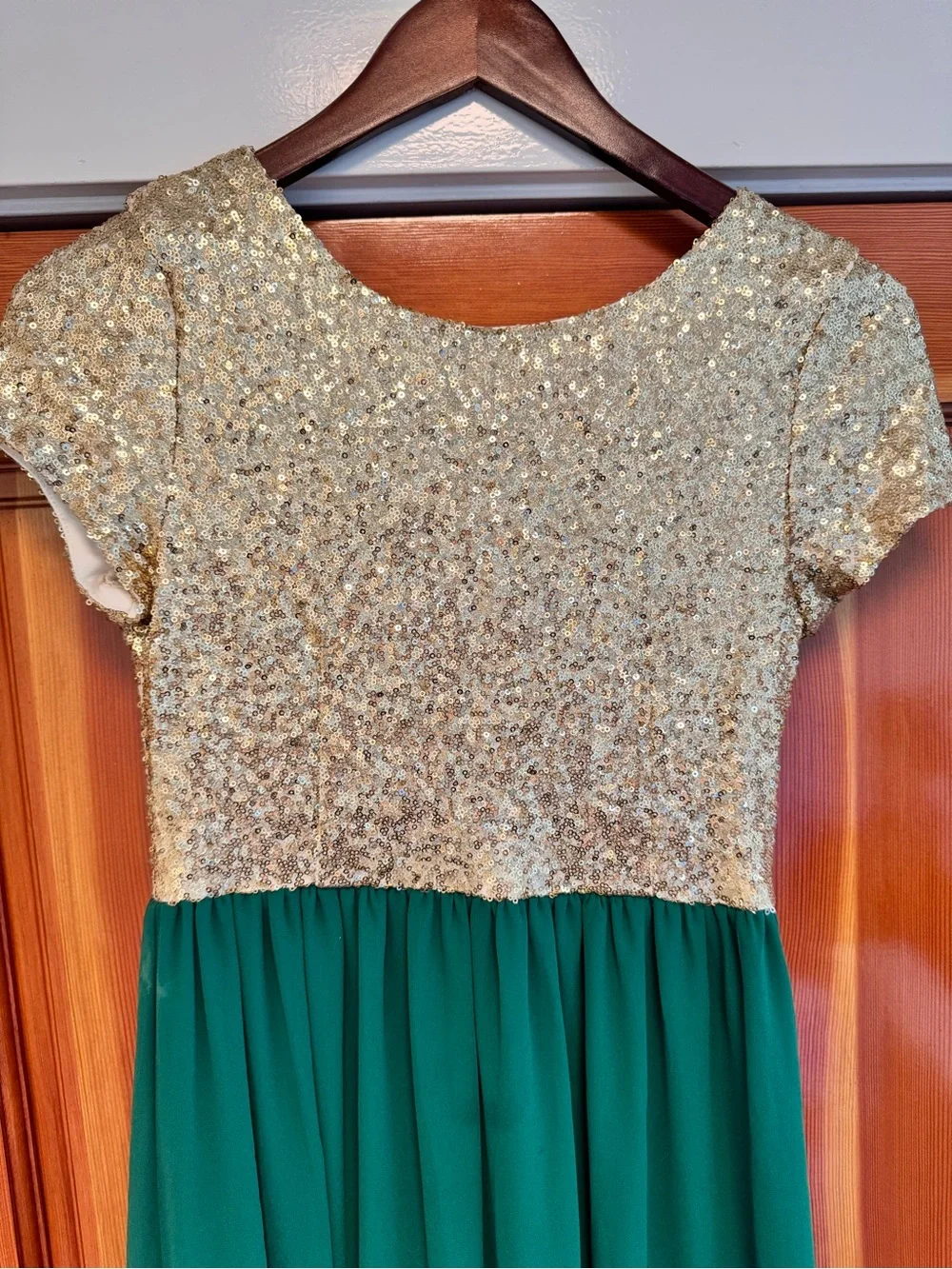 Dresses | Gold Sequin Top Green Skirt Maxi Dress | Poshmark